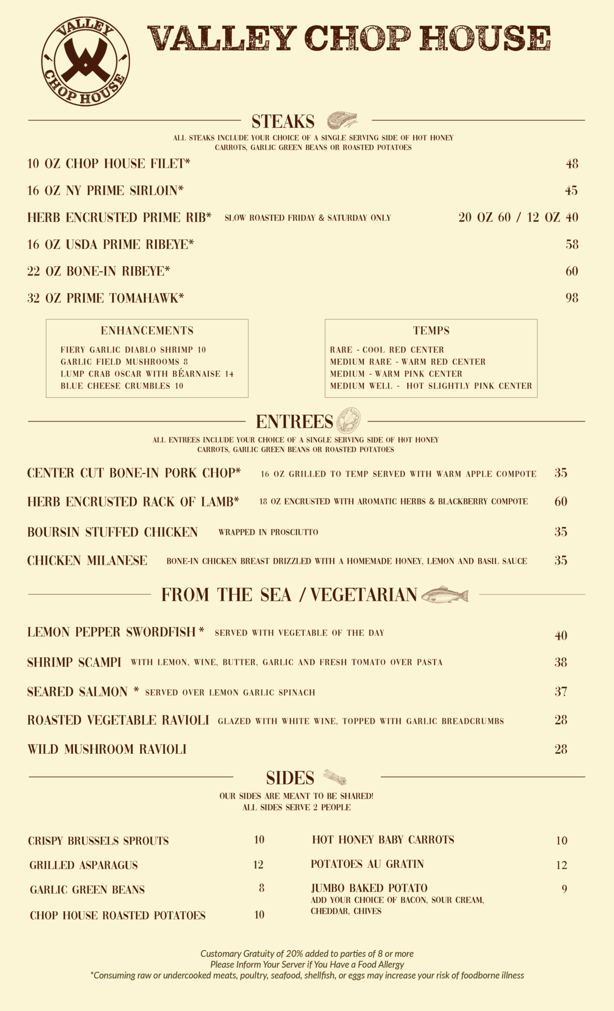 Menus – Valley Chop House
