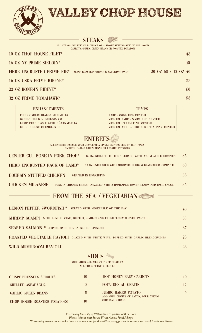 Menus – Valley Chop House