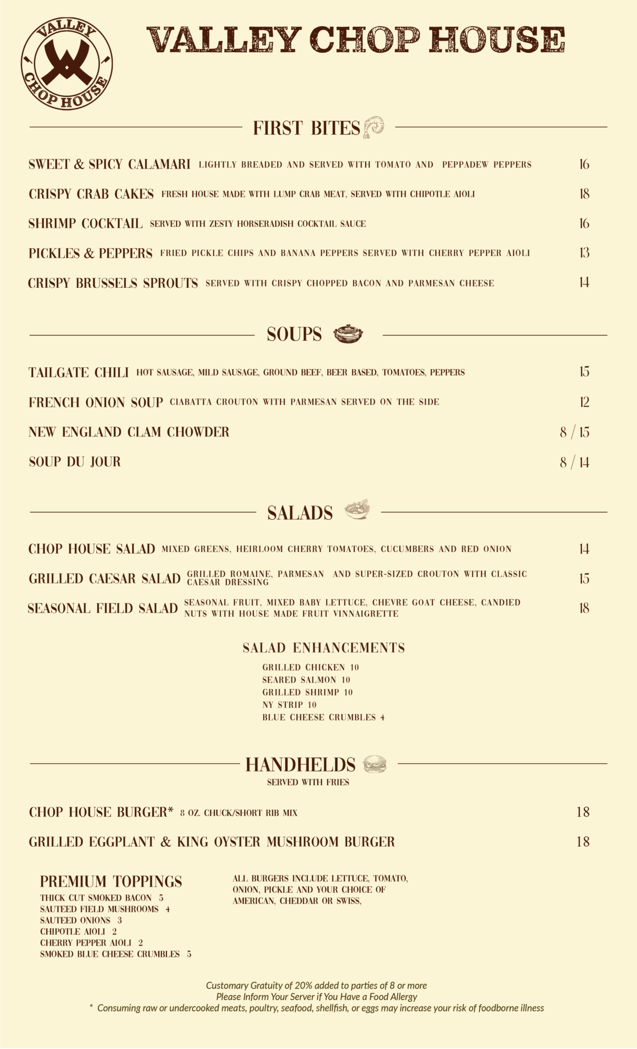 Menus – Valley Chop House