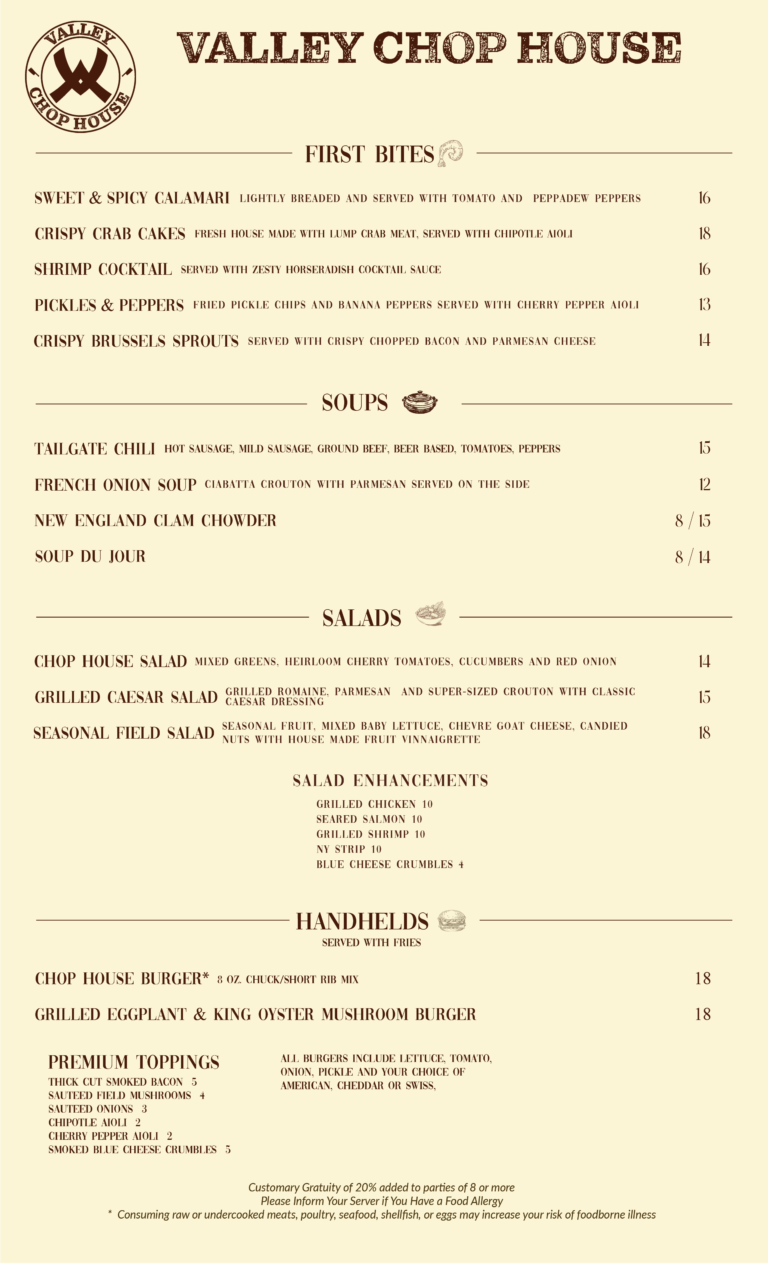 Menus – Valley Chop House