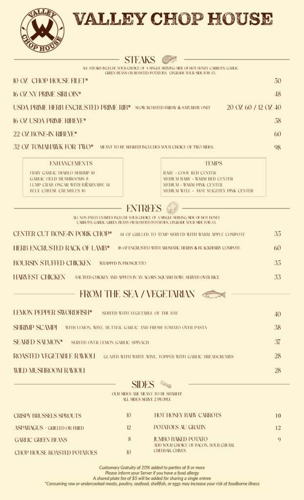 Menus – Valley Chop House