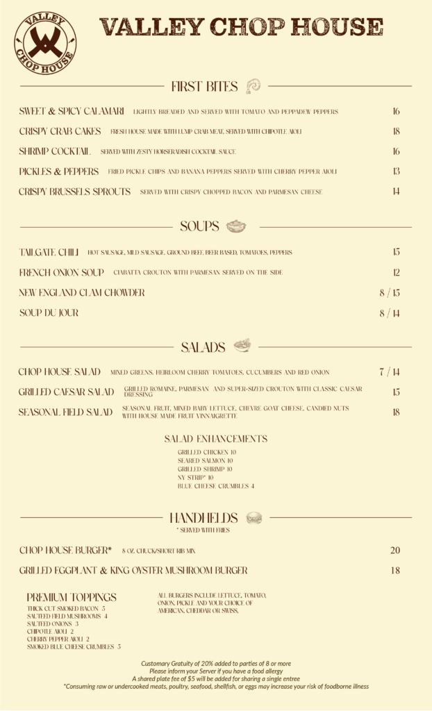 Menus – Valley Chop House