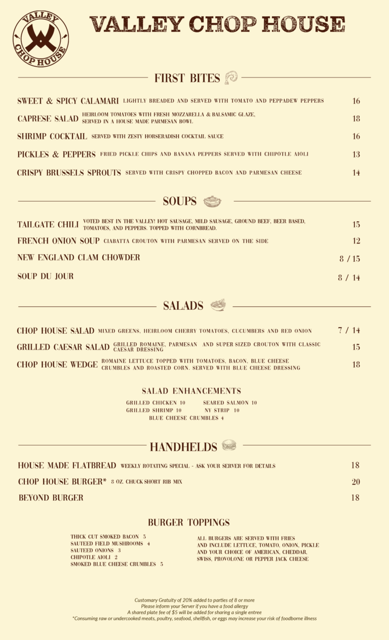 Menus – Valley Chop House