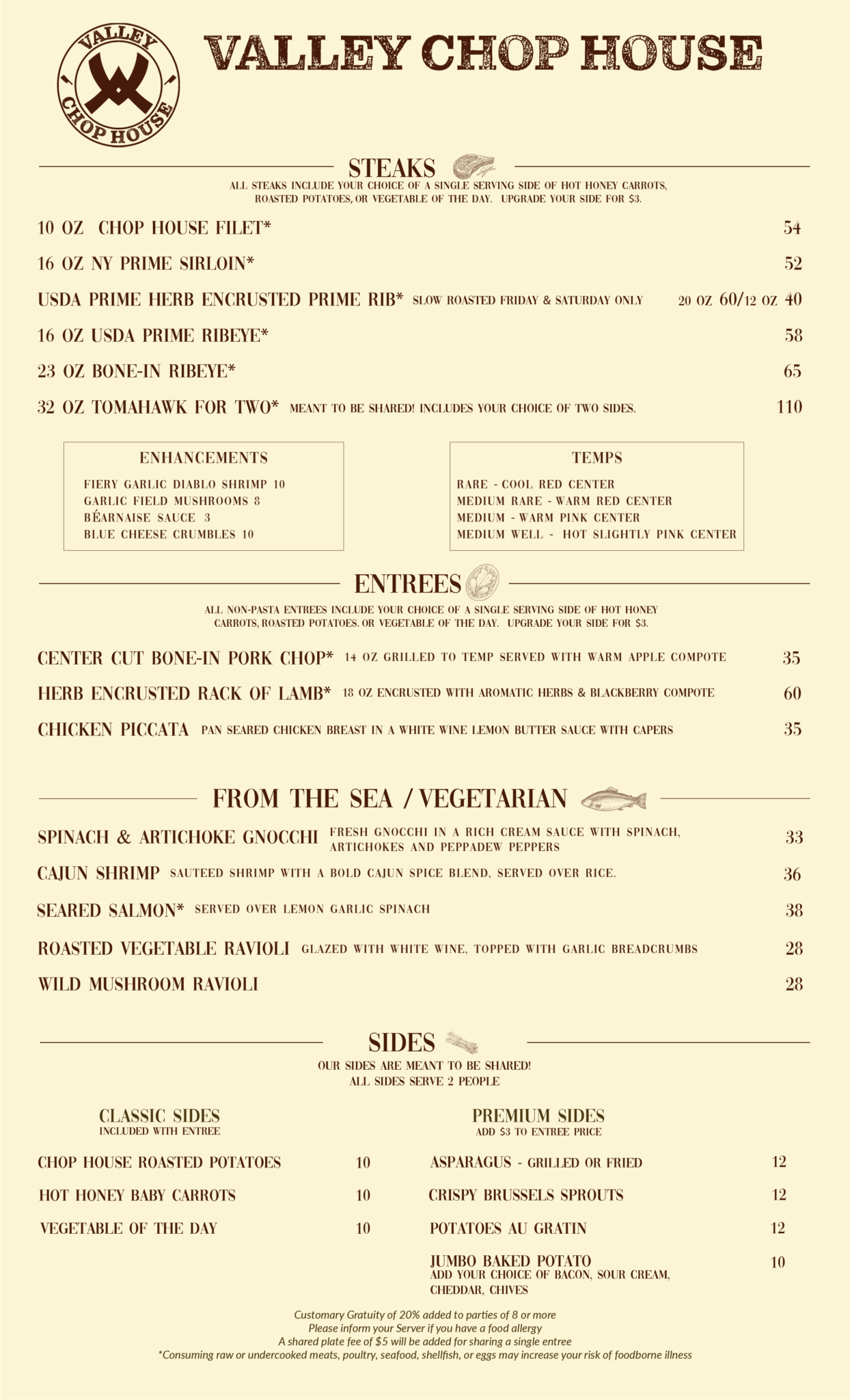 Menus – Valley Chop House